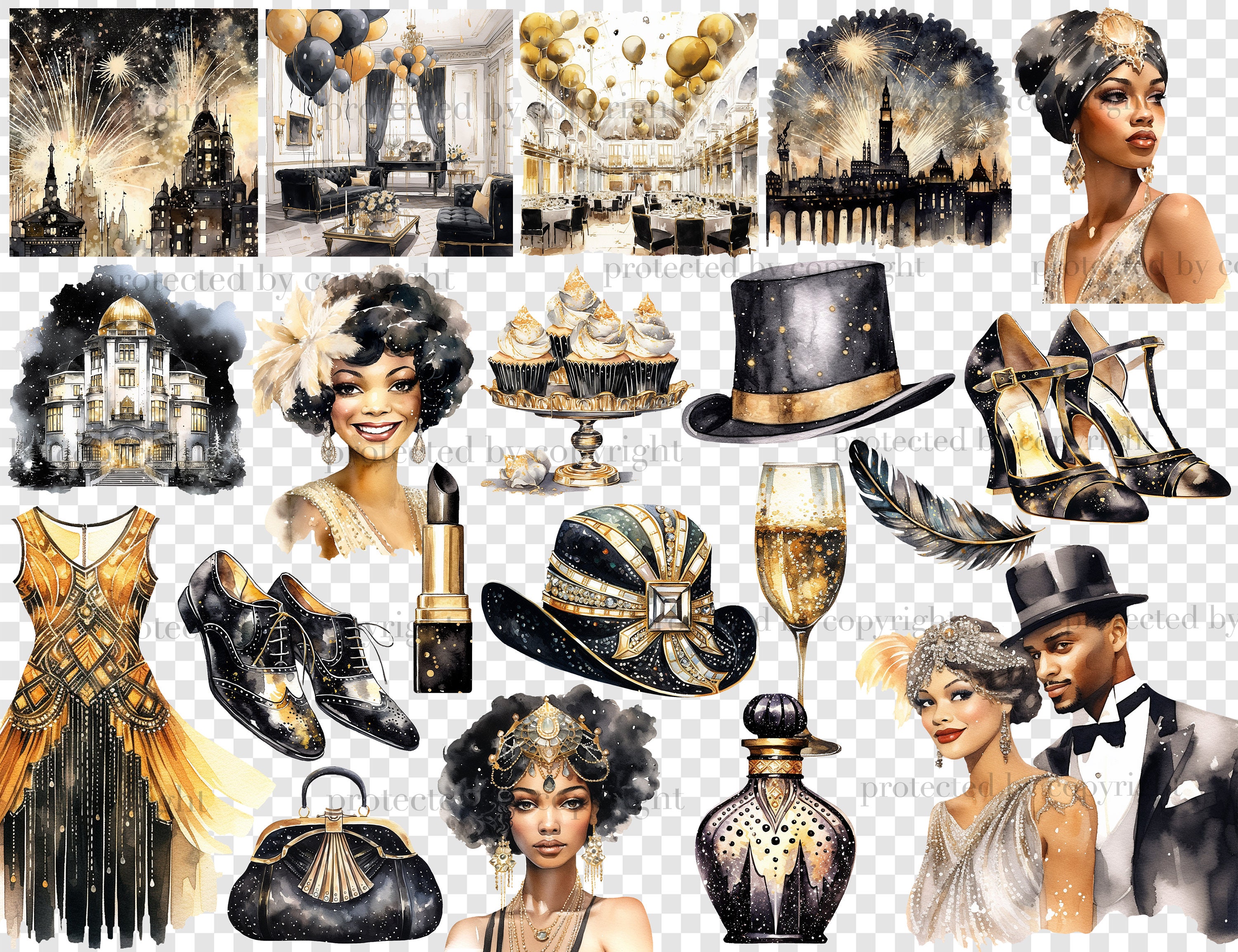 1920s Party Png Art Deco Wedding Invitation Clipart Black - Etsy