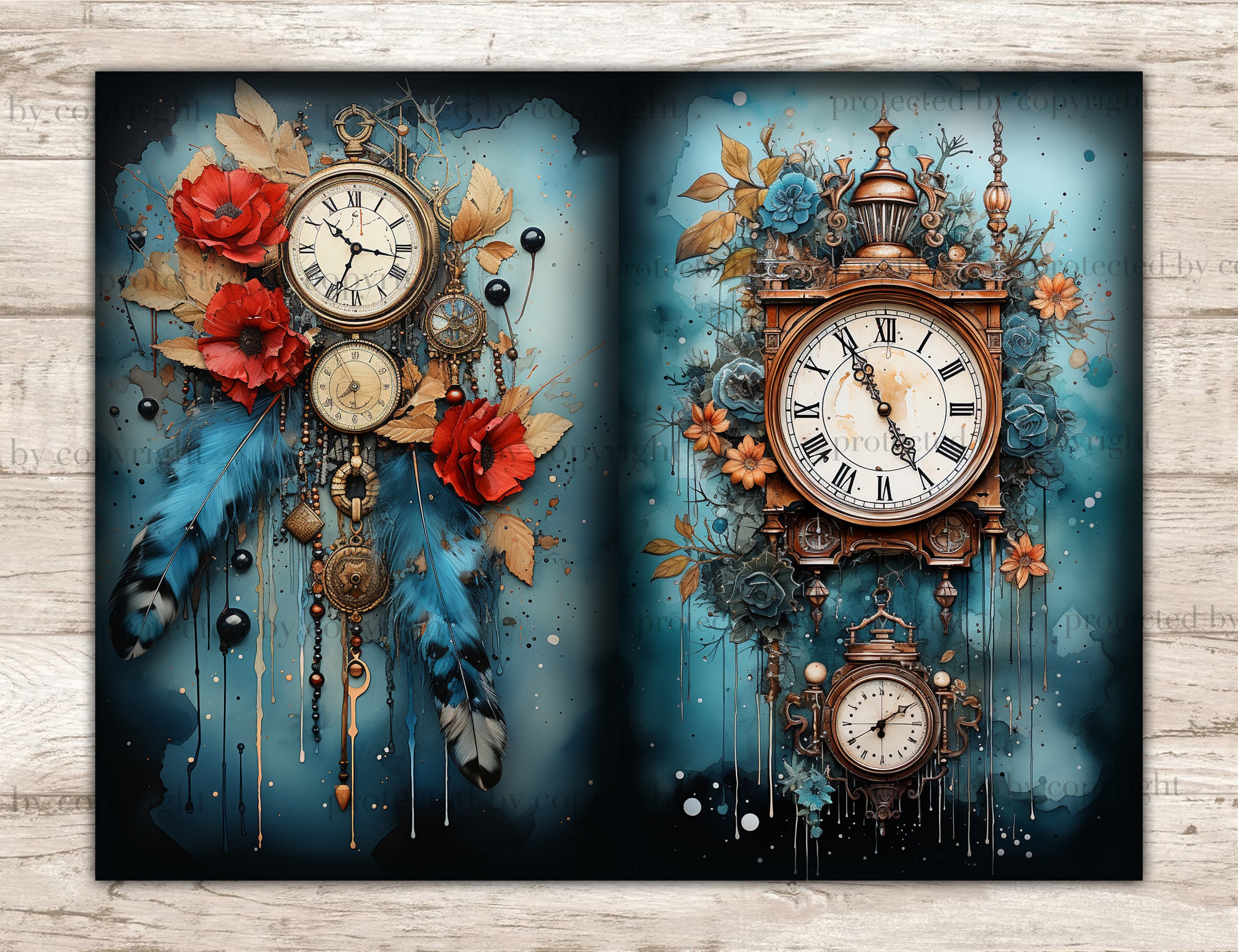 Old Clocks Journaling Pages Digital Collage Sheet Scrapbook - Etsy
