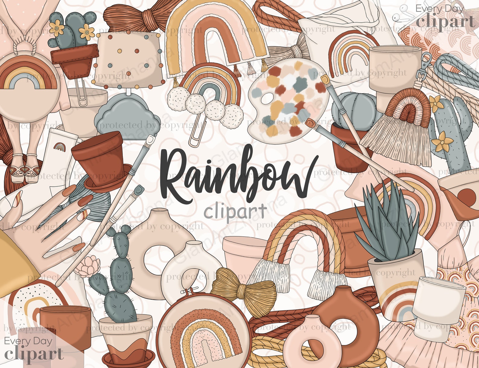 Rainbow Clip Art Vintage Boho Clipart Abstract Boho Clipart - Etsy