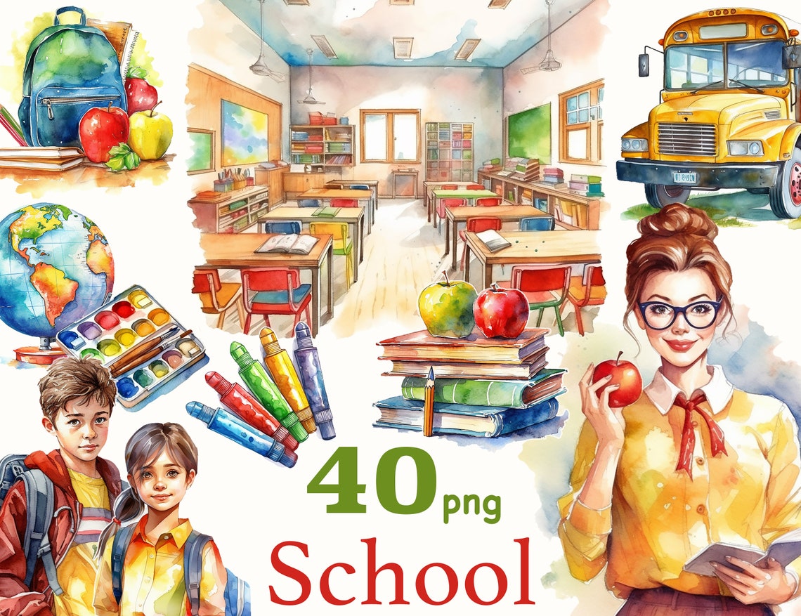 Back to School Clipart Chalkboard School Bus Clip Art Study - Etsy