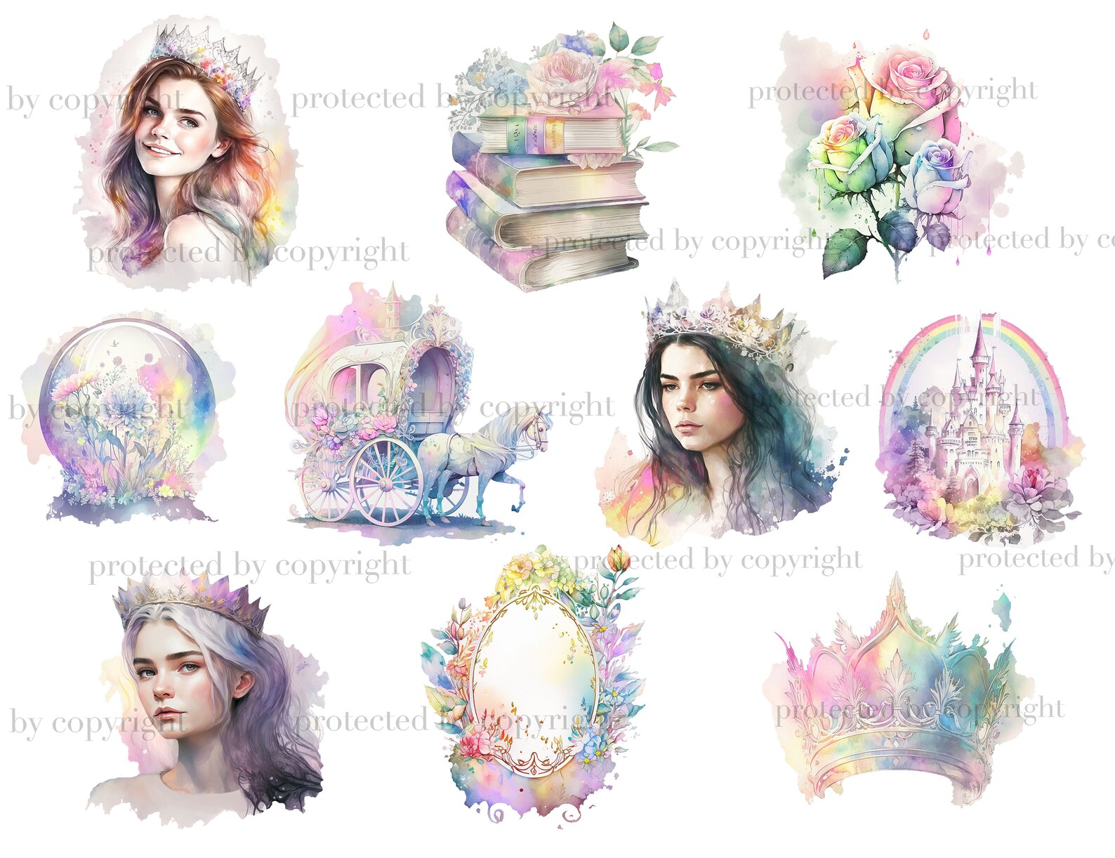 Pastel Princess Watercolor Clipart Princess Clipart PNG - Etsy
