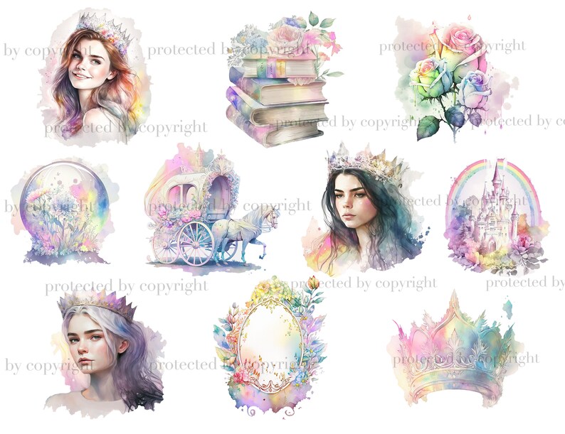 Pastel Princess Watercolor Clipart Princess Clipart PNG - Etsy