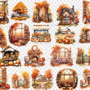Autumn Scenes Clipart, Cozy Fall Clipart Set, Autumn Fall Farmhouse ...