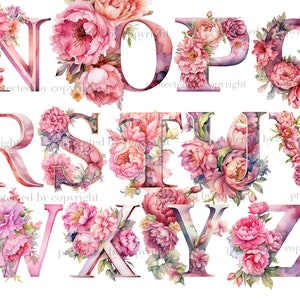 Pink Peonies Alphabet Letters Png, Pink Flowers Alphabet, Pink Letters ...