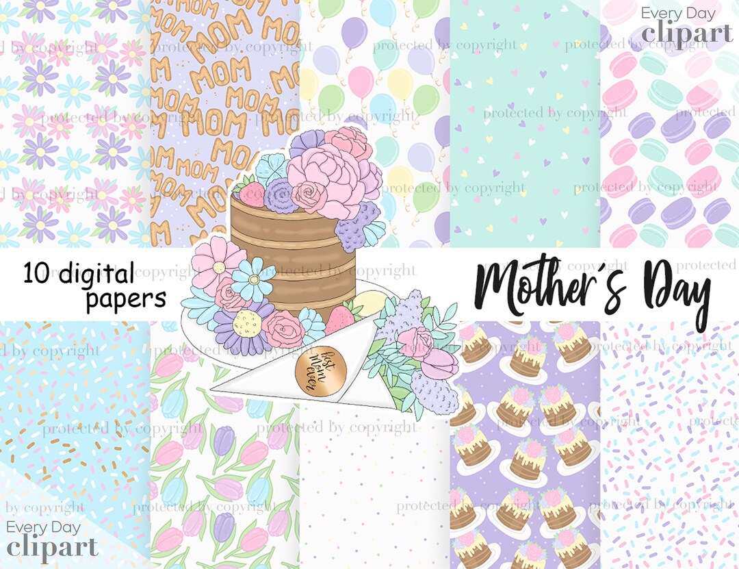 Mothers Day Digital Paper, Striped Digital Paper, Mother’s Day ...