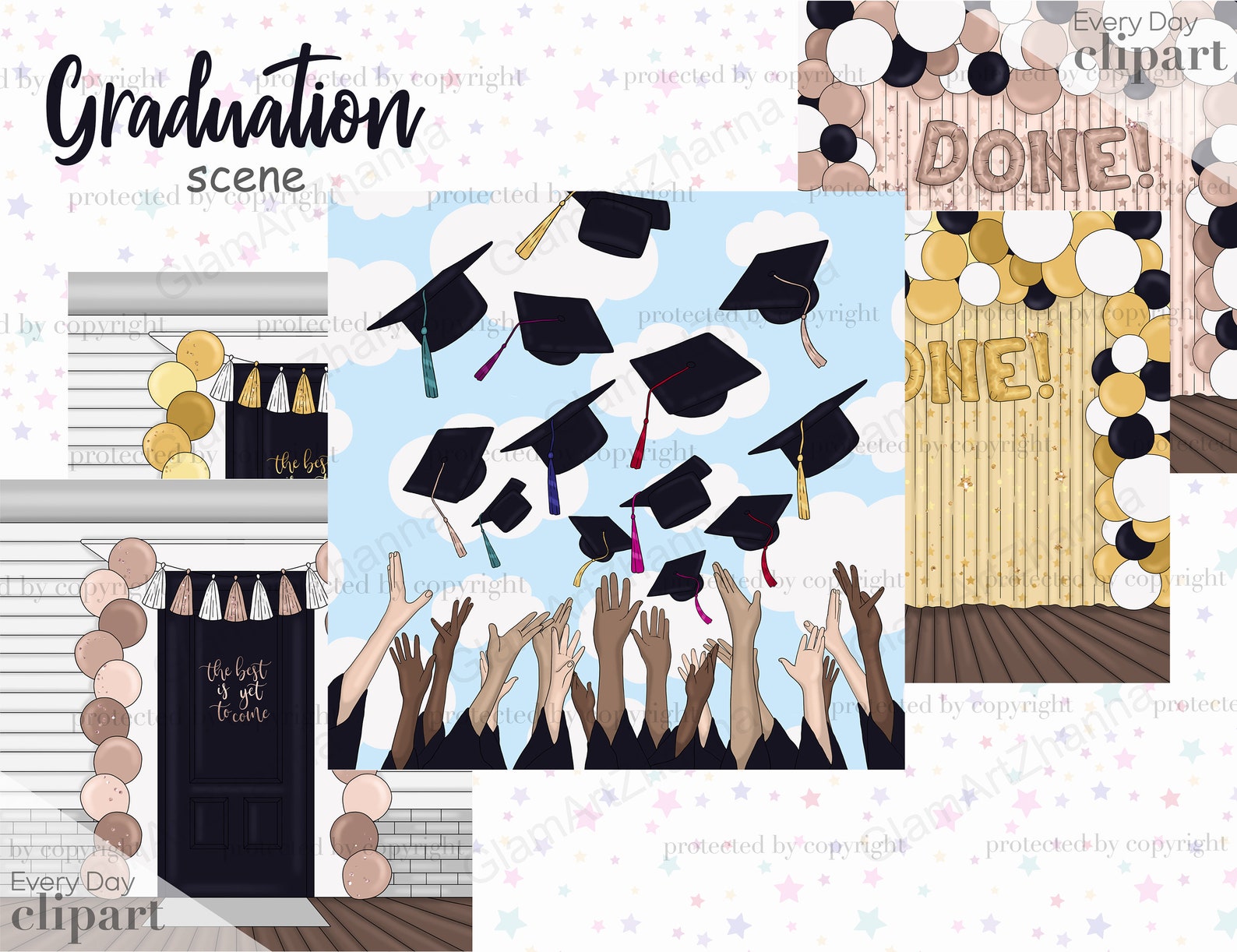 Graduation Clipart Graduation Scenes Clipart Grad Gowns - Etsy