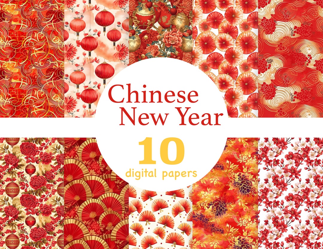 Chinese New Year Digital Papers, Chinese New Year Digital Pattern ...