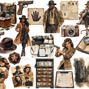 Detective Clip Art: Secret Agent Illustrations (PNG Files, Digital ...