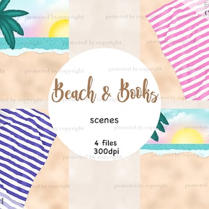 Beach and Books Scenes Clipart, Beach Digital Scenes Clipart for ...