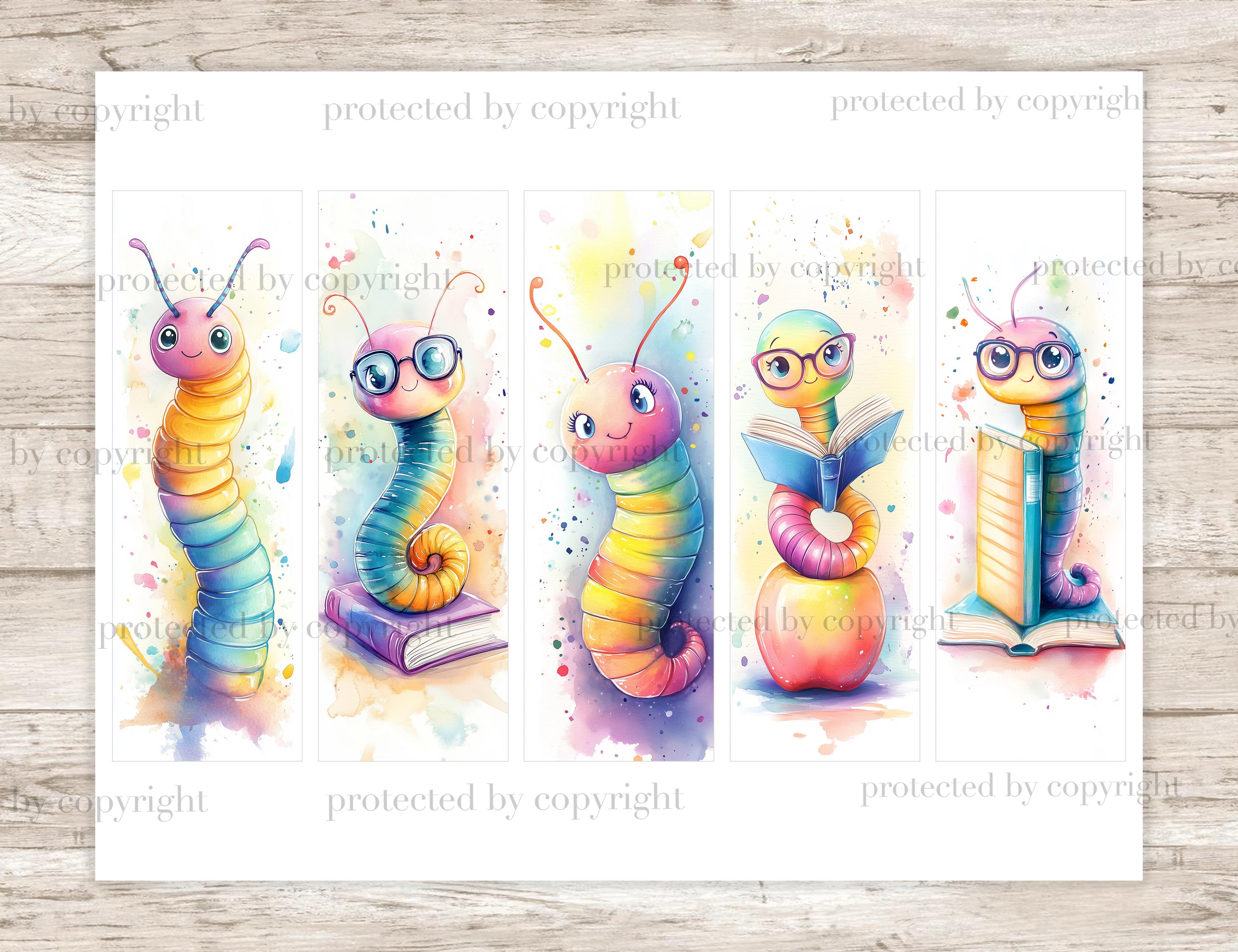 Whimsical Bookmarks Printable: Funny Bookworm Designs (digital Download ...