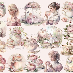Vintage Rose Teacup Clipart: Victorian Tea Party (PNG Files) - Etsy
