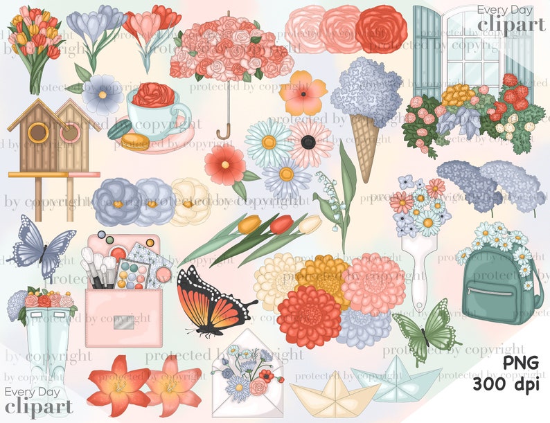 Spring Clipart Bundle Bloom Clipart Wildflower Spring - Etsy