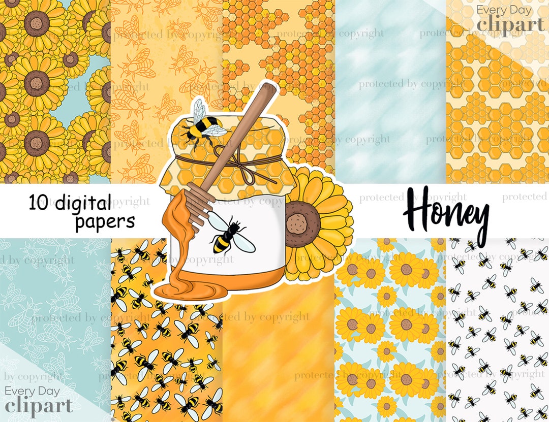Honey Digital Paper, Honey Bees Paper, Honey Bees Pattern, Honey Bees ...