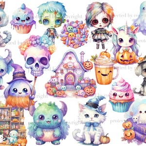 Cute Halloween Clipart, Pastel Halloween Clipart, Little Monsters ...