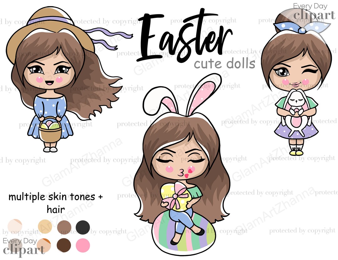 Easter Girl Clipart: Kawaii Chibi Doll Graphics (digital Download) - Etsy