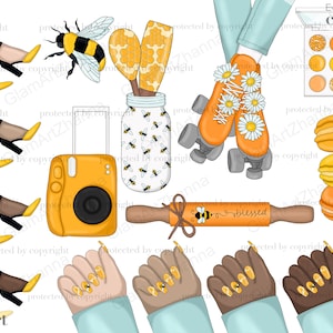 Spring Summer Honey Bees Clipart, Bee Clipart, Honeycombs Clipart ...