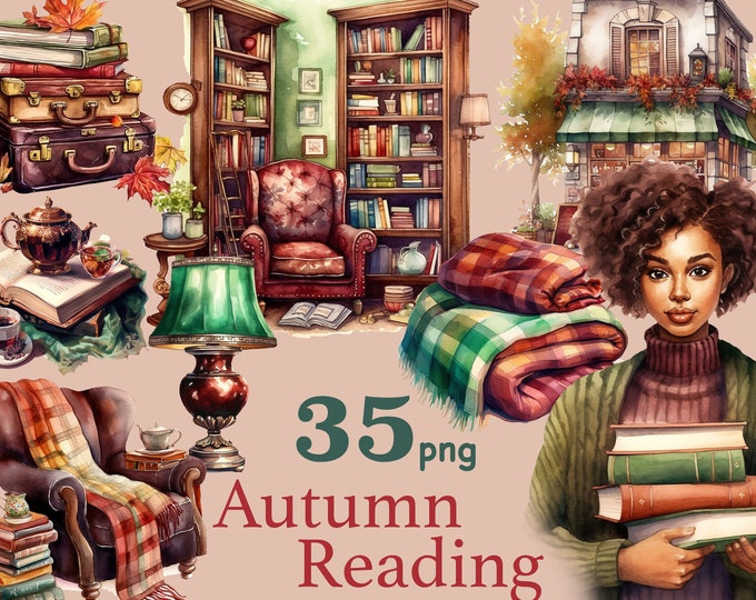 Cozy Autumn Reading Clipart, Autumn Book Clipart, Black Girl Reading ...