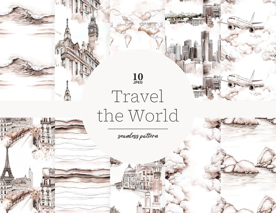 Travel Digital Paper: World Adventure Seamless Patterns (digital ...
