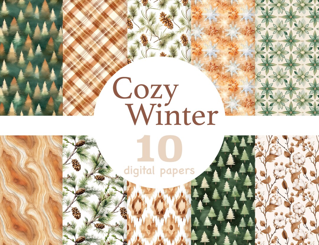 Cozy Winter Digital Paper, Neutral Color Christmas Digital Pattern ...
