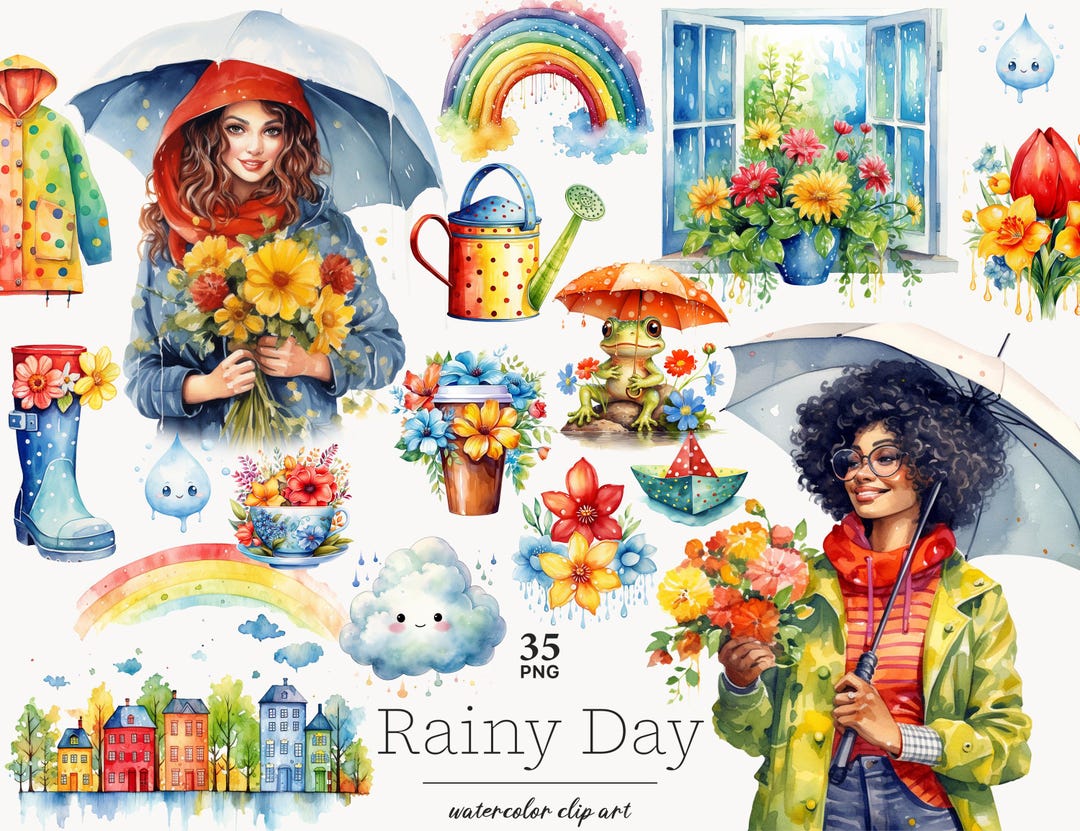 Rainy Day Clipart, Rainy Window Clipart, Cute Cloud Png, Girl With ...