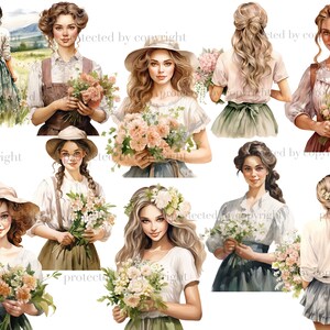 Spring Girl Clipart: Farmhouse Flowers PNG Set (digital Download) - Etsy