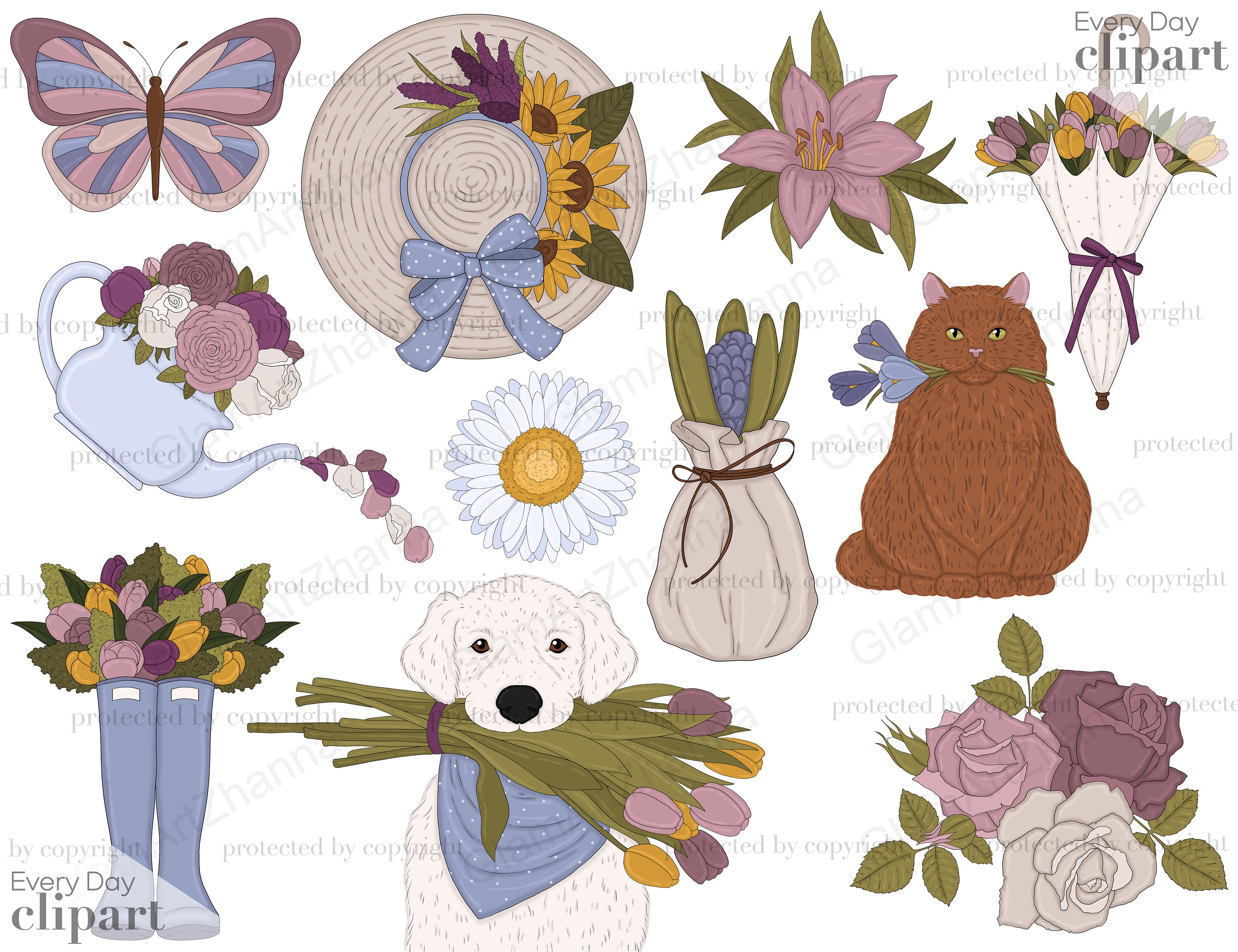 Spring Clipart Bundle Clipart PNG Designs Wildflower Spring - Etsy