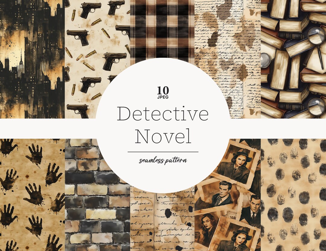 Vintage Detective Digital Paper: Seamless Pattern (12x12 In, JPEG, PDF ...
