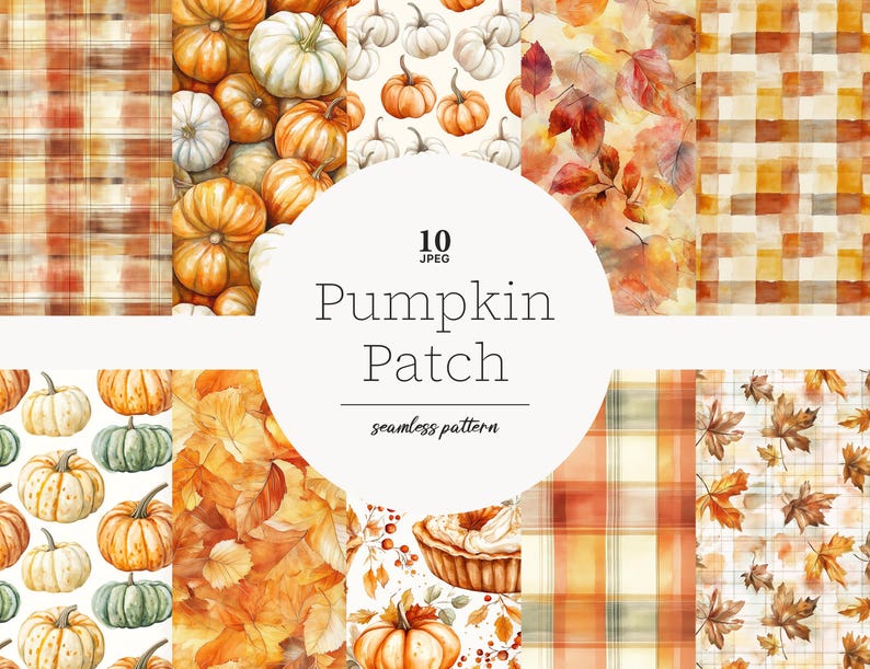 Pumpkin Patch Digital Paper: Autumn Harvest Seamless Pattern (12x12in ...