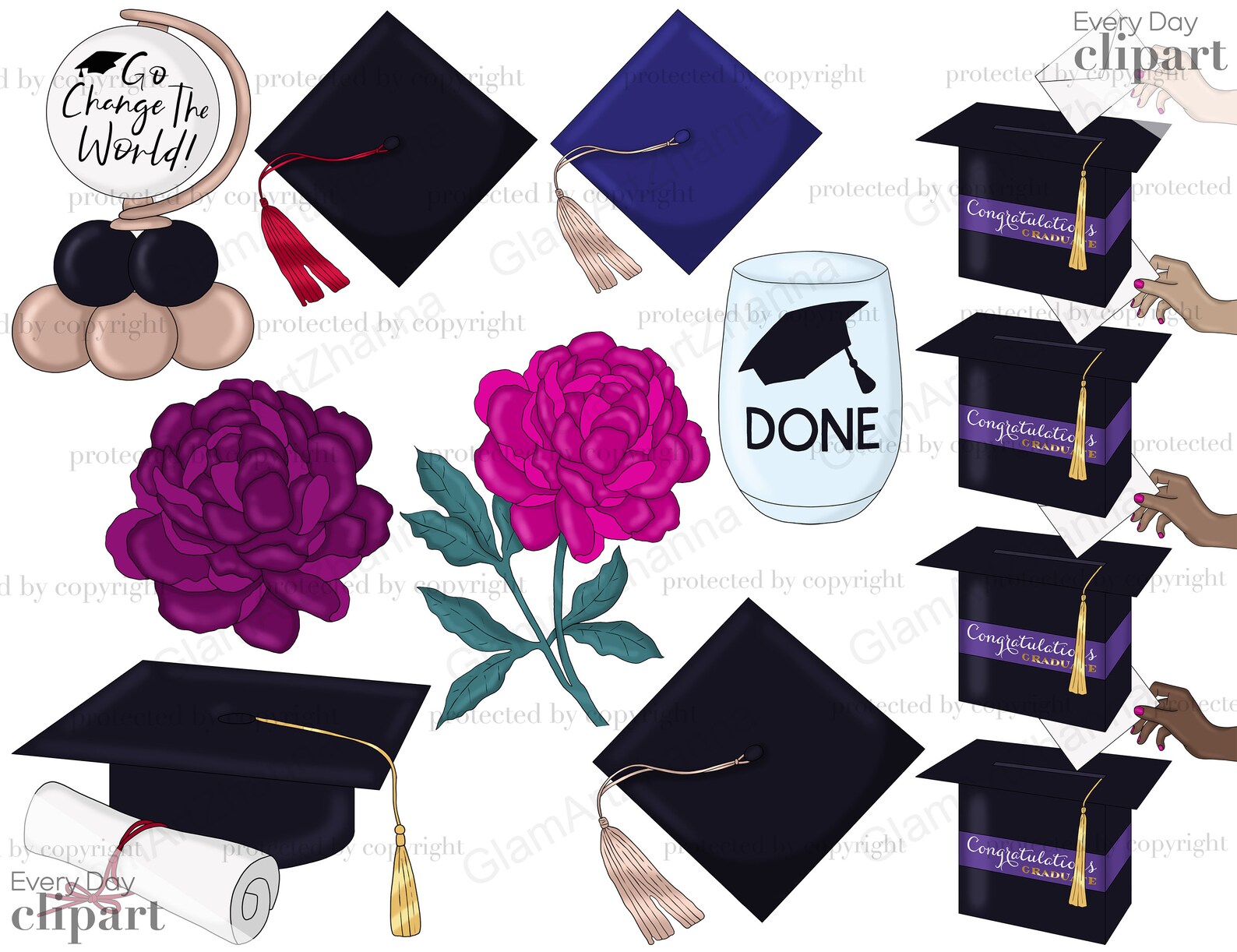 Graduation Clipart Cap and Gown Clipart School Graphics - Etsy