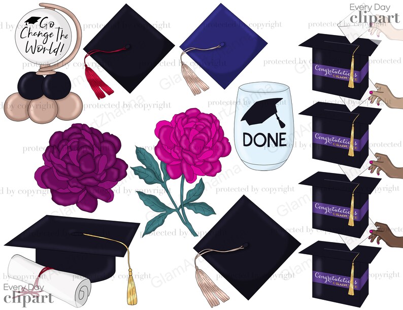 Graduation Clipart Cap and Gown Clipart School Graphics - Etsy