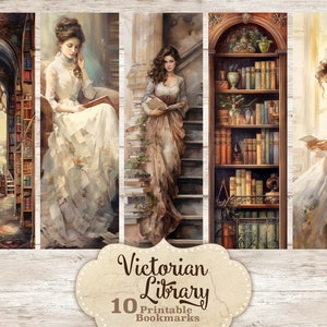 Victorian Library Bookmarks, Printable Bookmarks for Women, Victorian ...