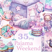 Slumber Party Clipart, Sleepover Clipart, Pajama Party Clipart, Black ...