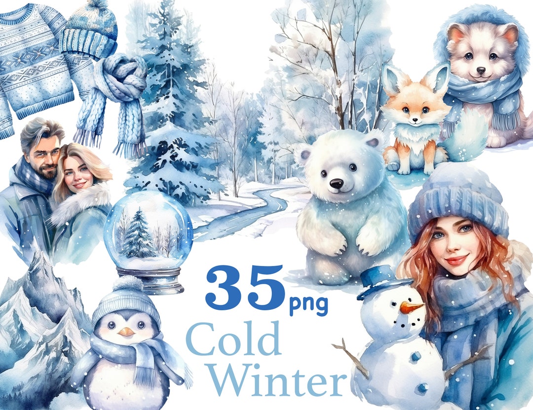 Winter Wonderland Clipart Bundle: Cozy Animals, Snowscapes (PNG) - Etsy