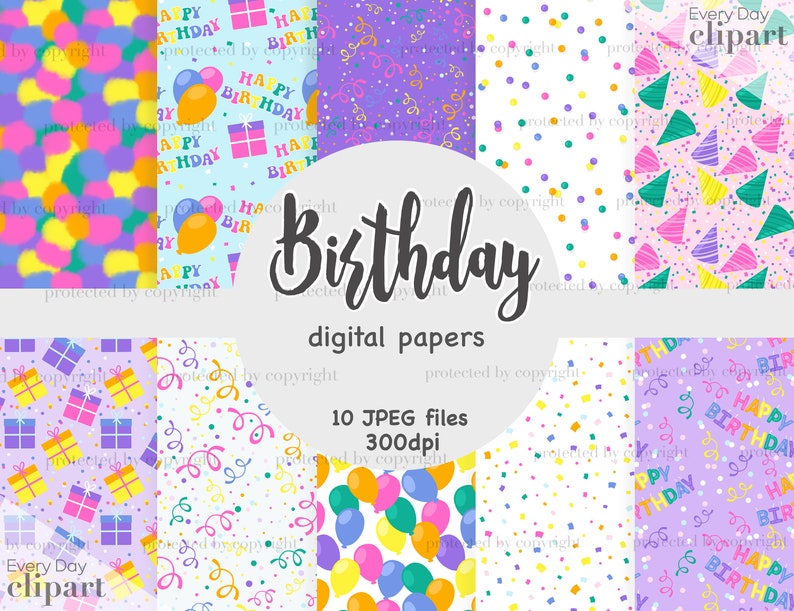 Happy Birthday Digital Paper Bday Seamless File Birthday Hat - Etsy