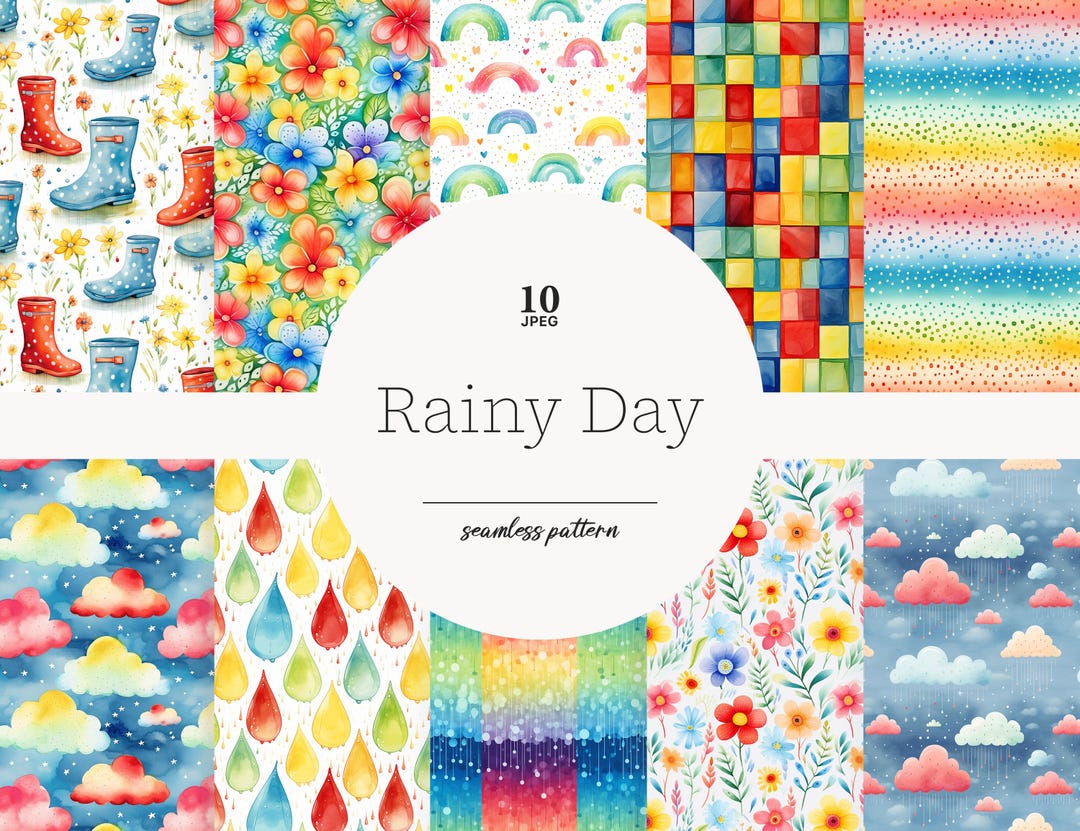 Rainy Day Digital Paper, Rainy Day Seamless Pattern, Spring Seamless ...