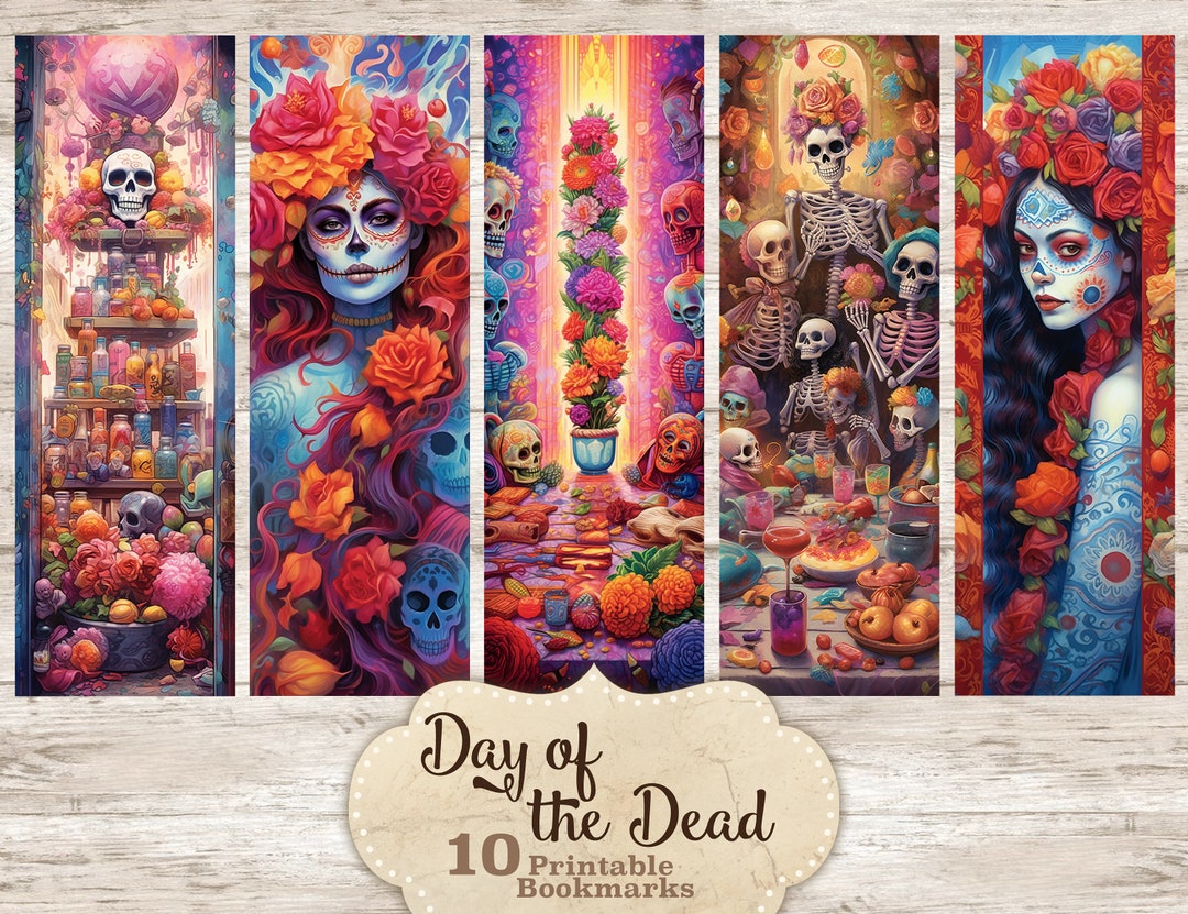 Day of the Dead Bookmarks Printable, Printable Bookmarks Set, Printable ...