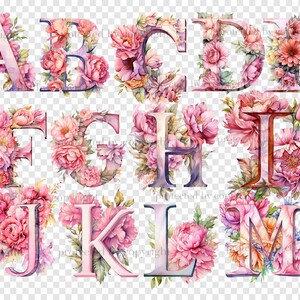 Pink Peonies Alphabet Letters Png, Pink Flowers Alphabet, Pink Letters ...