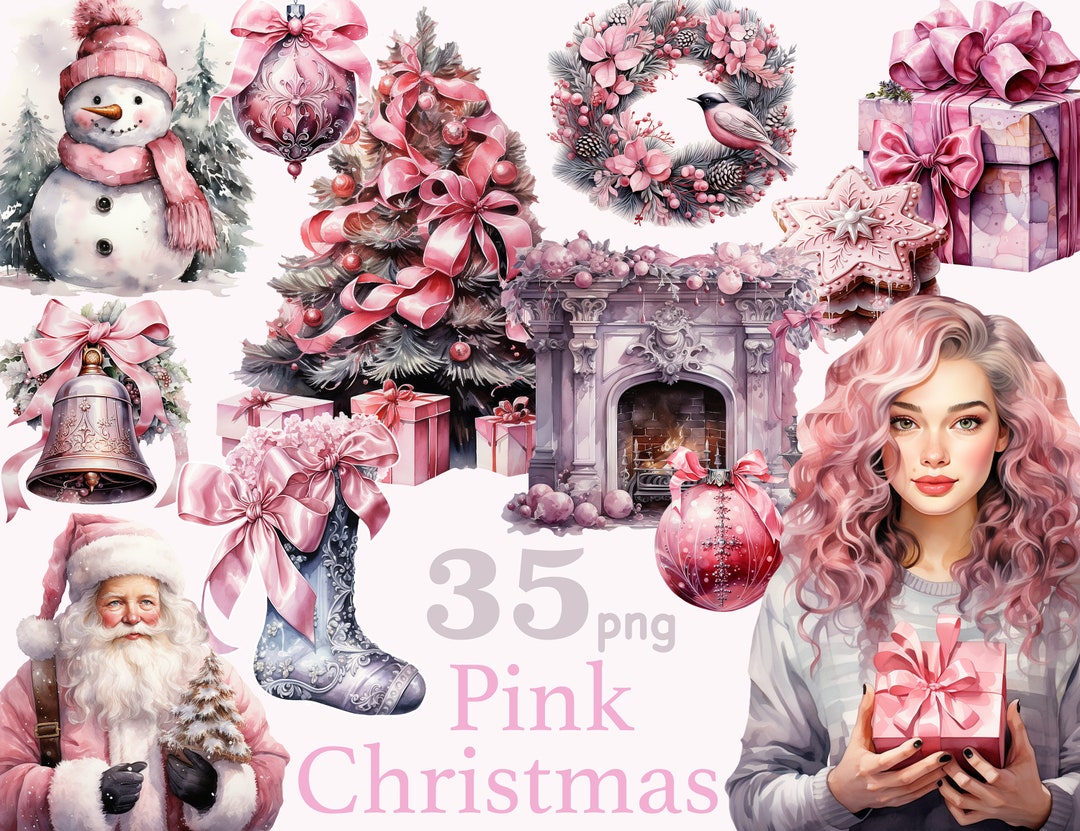 Pink Christmas Clipart, Pink Christmas Little Girl Clipart, Christmas ...