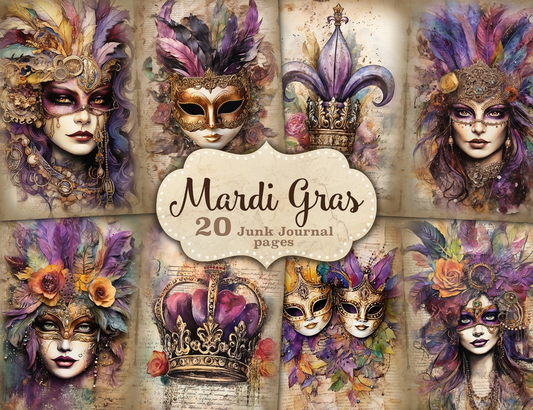 Mardy Gras Junk Journal Printable Paper, Mardi Gras Junk Journal Pages ...