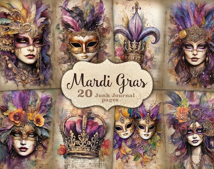 Mardy Gras Junk Journal Printable Paper, Mardi Gras Junk Journal Pages ...