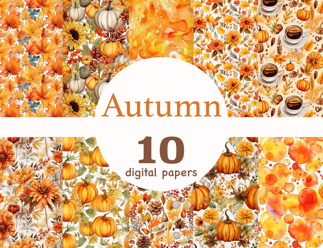 Autumn Digital Papers, Watercolor Autumn Digital Pattern, Pumpkin ...