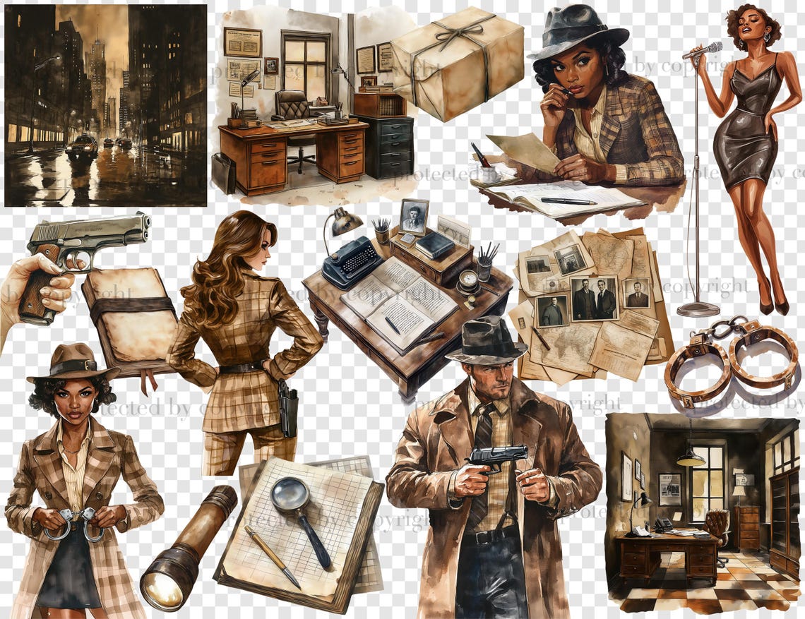 Detective Clip Art: Secret Agent Illustrations (PNG Files, Digital ...