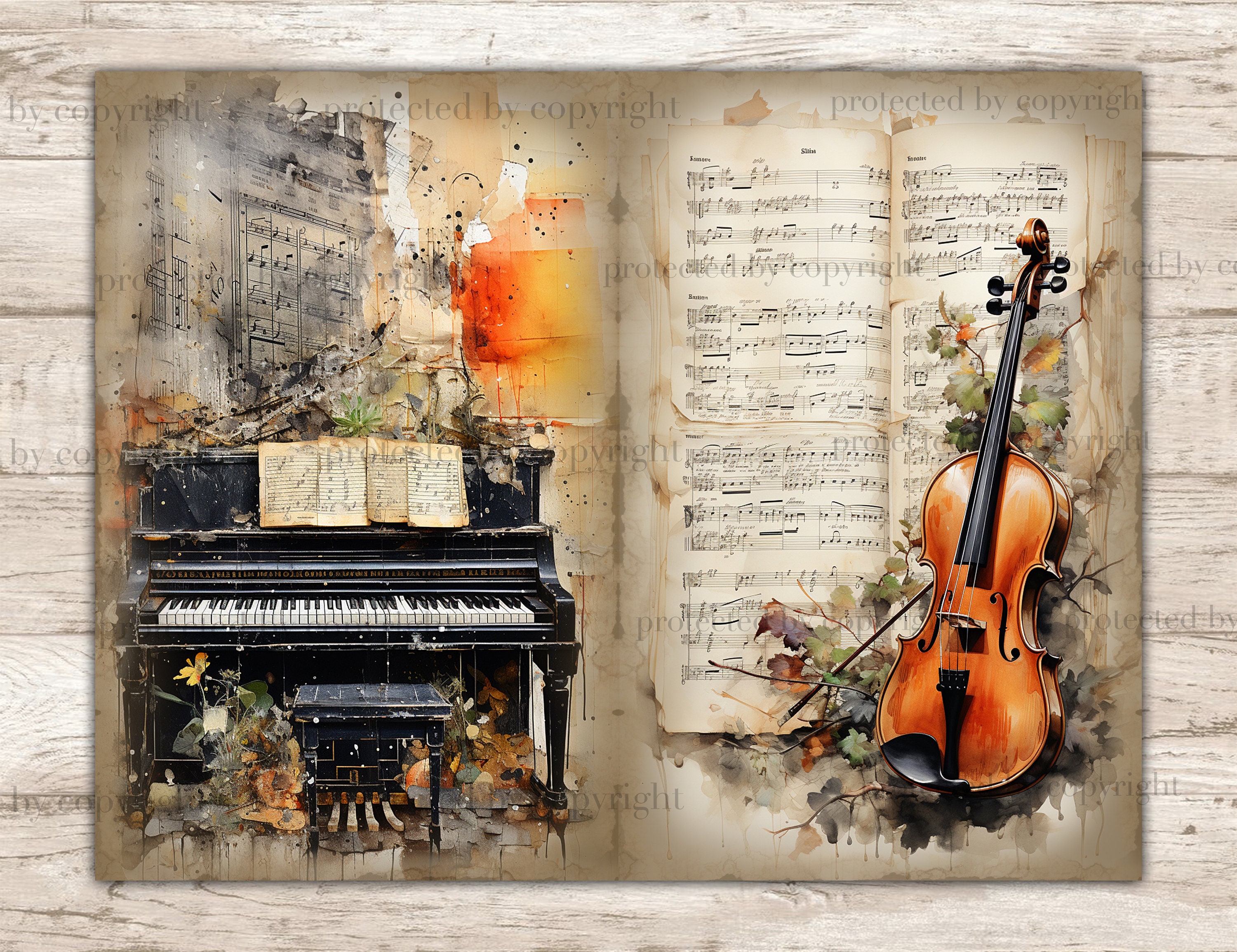 Musical Instruments Printable Paper: Vintage Music Notes, Ephemera ...