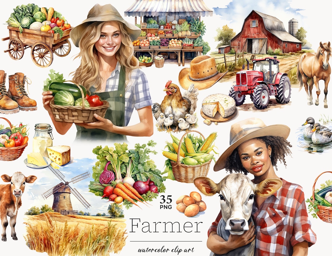 Farmer Clip Art, Farmer Girl Clipart, Black Farmer Girl Clipart, Farm ...