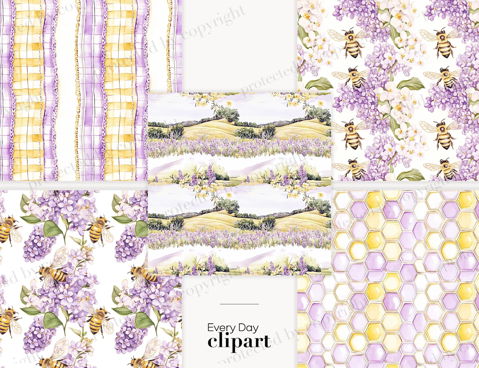 Honey Bee Digital Paper Lavender Papers Honeycomb Seamless Patterns ...
