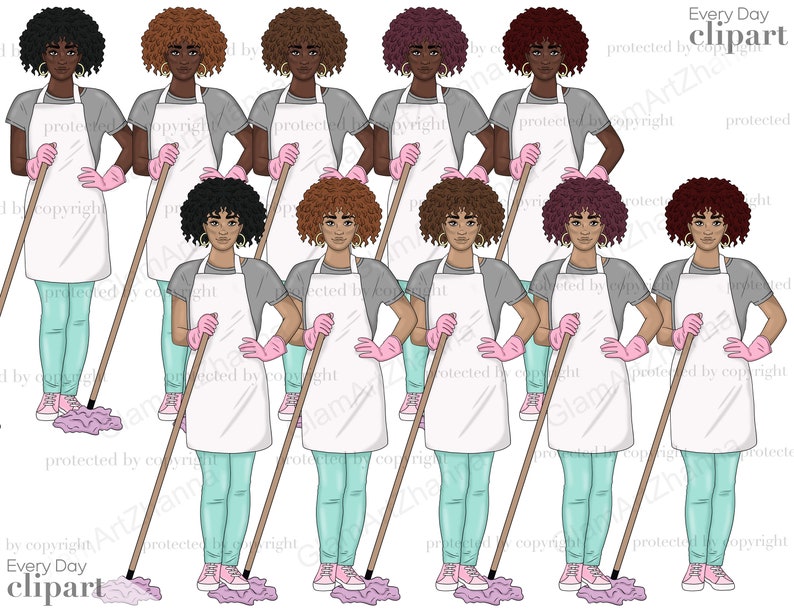 Cleaning Girl Clipart Pack for Scrapbook Cleaning Woman Clip - Etsy