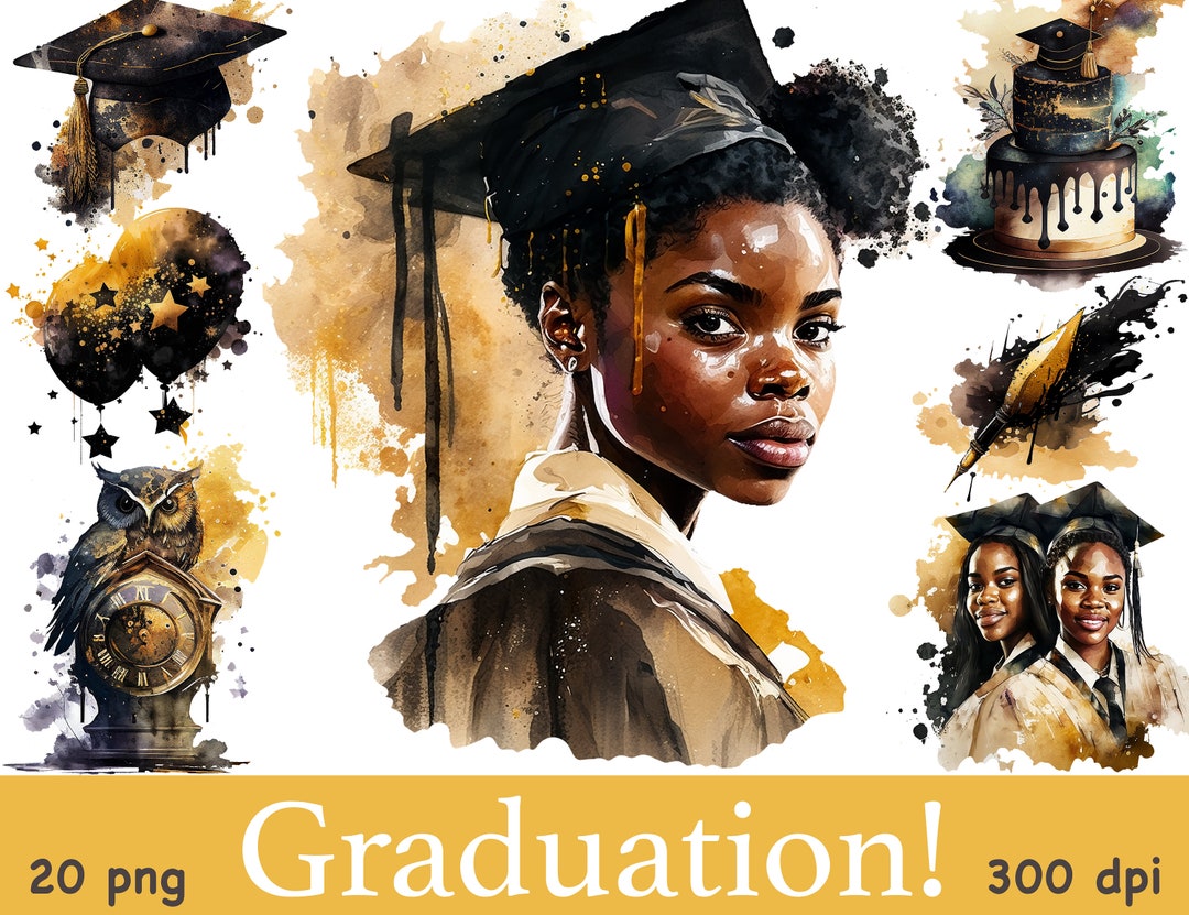 Graduation Clipart, Grad Black Girl Clipart, School Graphics, Grad ...
