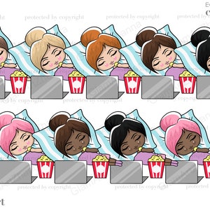 Movie Night Functional Girl Clipart, Cinema Girl Clipart, Kawaii Girl ...