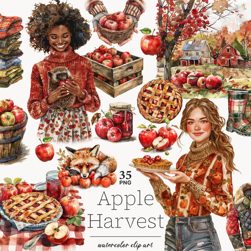Fall Apple Clipart - Etsy