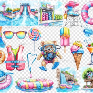 Water Park Clipart Summer PNG Bundle Bright Colorful Aqua Park ...
